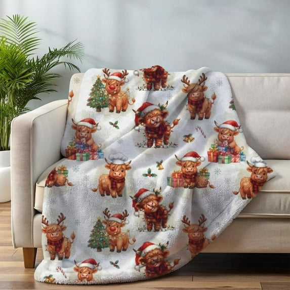 Christmas Highland Cow Plush Blanket, Soft Flannel Cozy Throw, Funny ...