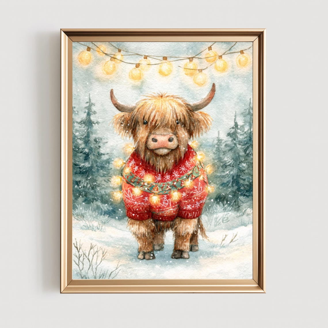 Christmas Highland Cow Print: Watercolor Winter Farmhouse Decor #2361 ...