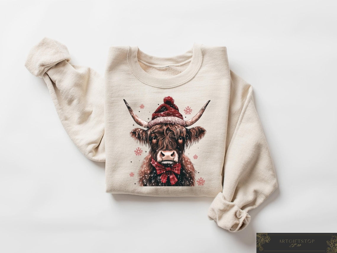 Christmas Highland Cow Sweatshirt, Cute Cows Christmas Sweater ...