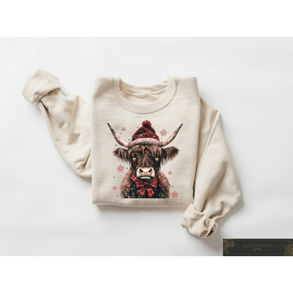 Christmas Highland Cow Sweatshirt, Cute Cows Christmas Sweater ...