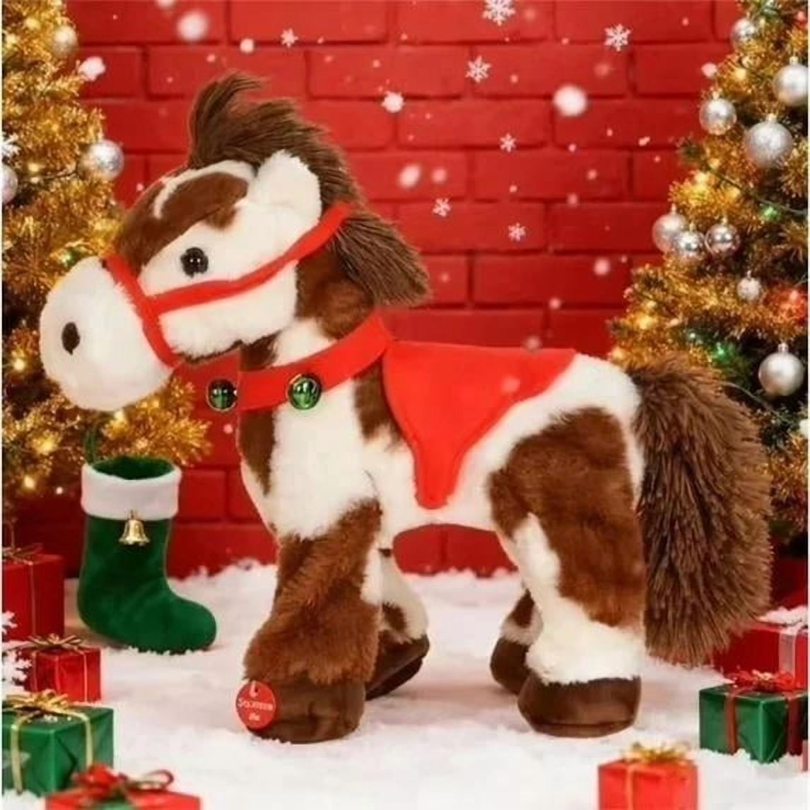 Christmas Hobby Horse Spotted Electric Plush Horse, Festive Interactive ...