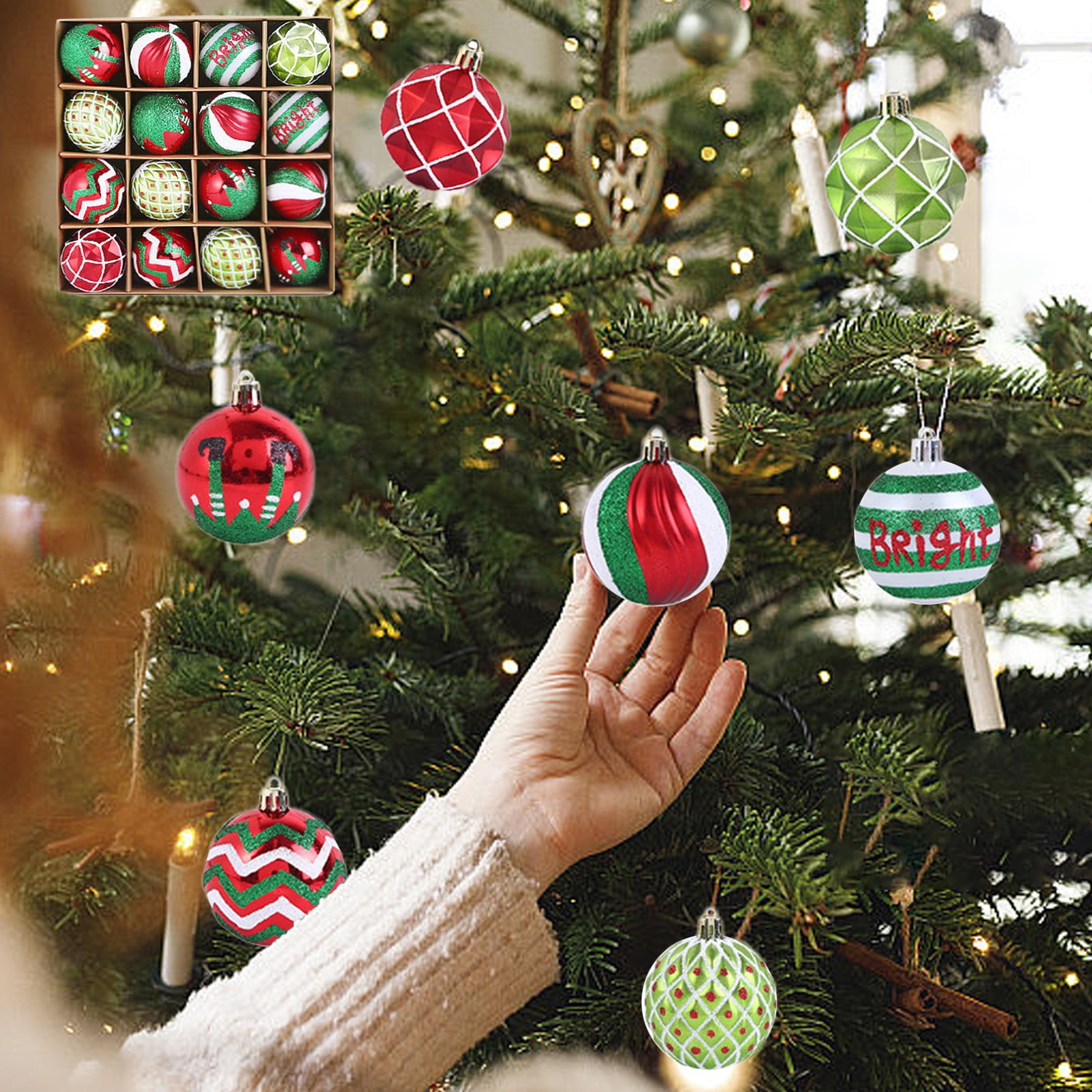 Christmas Holiday Accessories, Painted Ball Ornament Set with Plastic ...