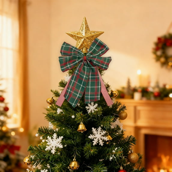 Christmas Holiday Event Bow Decoration with Gold Trims and Green Red ...