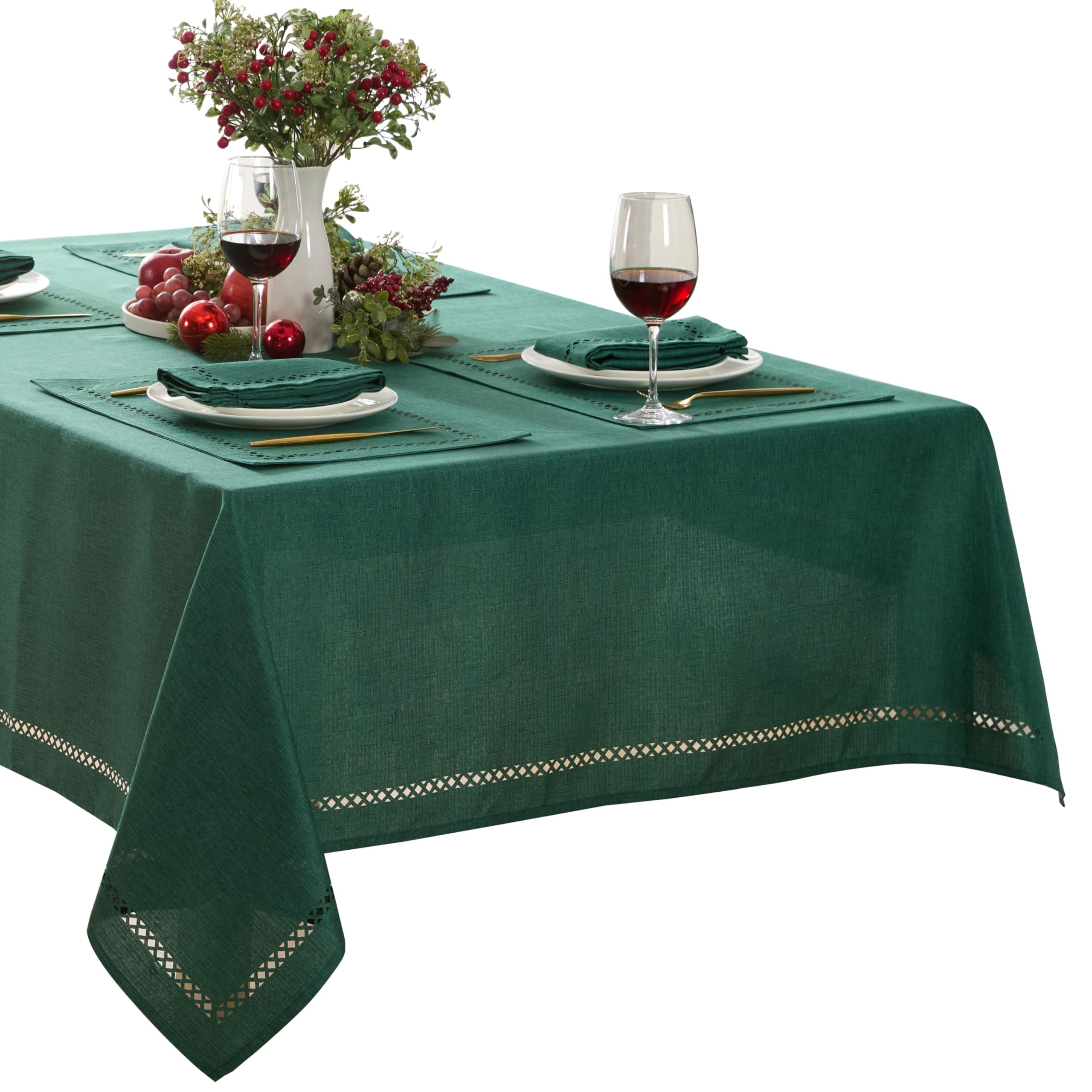 Holiday Evergreen Provence Lattice Cutwork 60 x 120 inch Rectangle ...