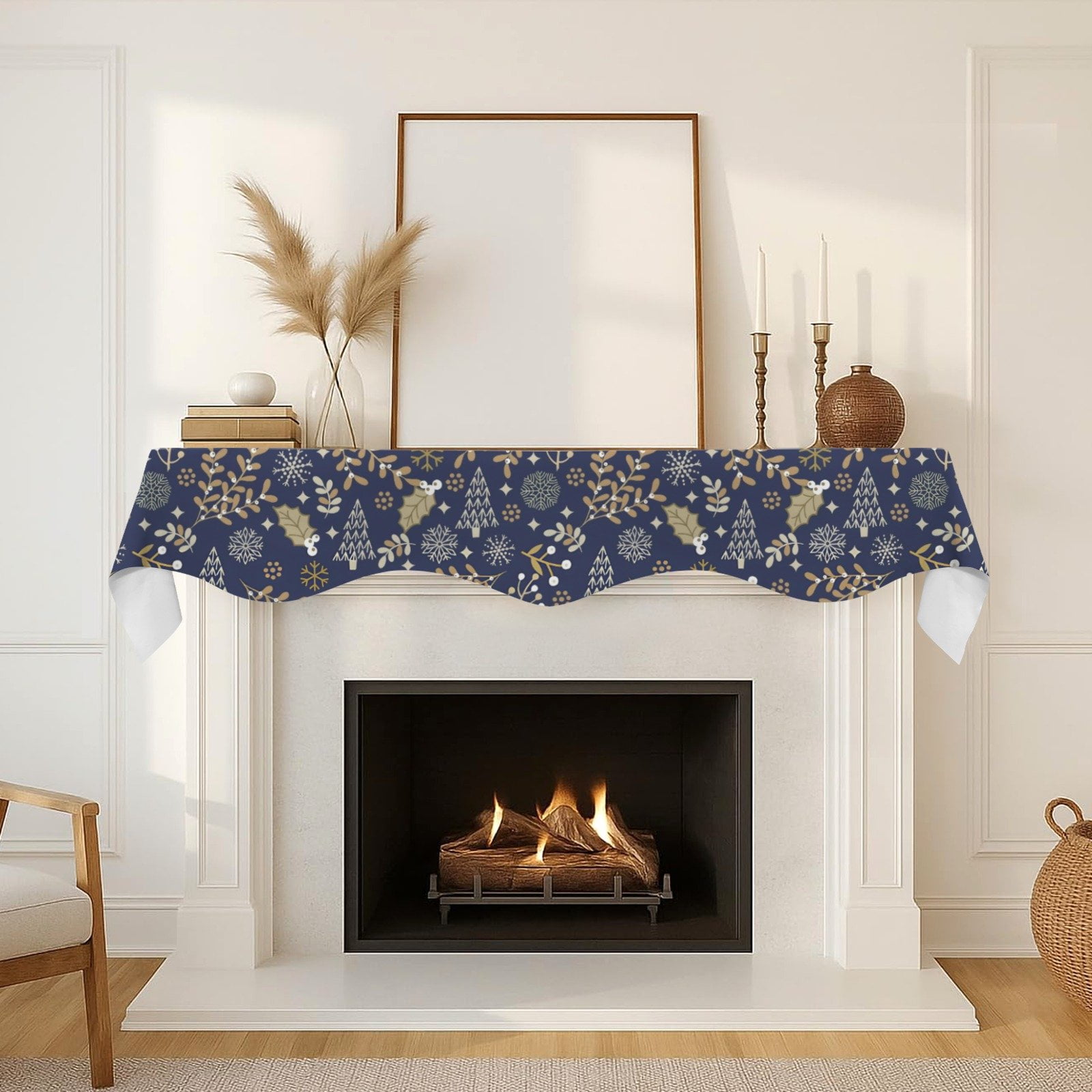 Christmas Holiday Fireplace Mantel Scarf | Gold Holly | Mantle Runner ...