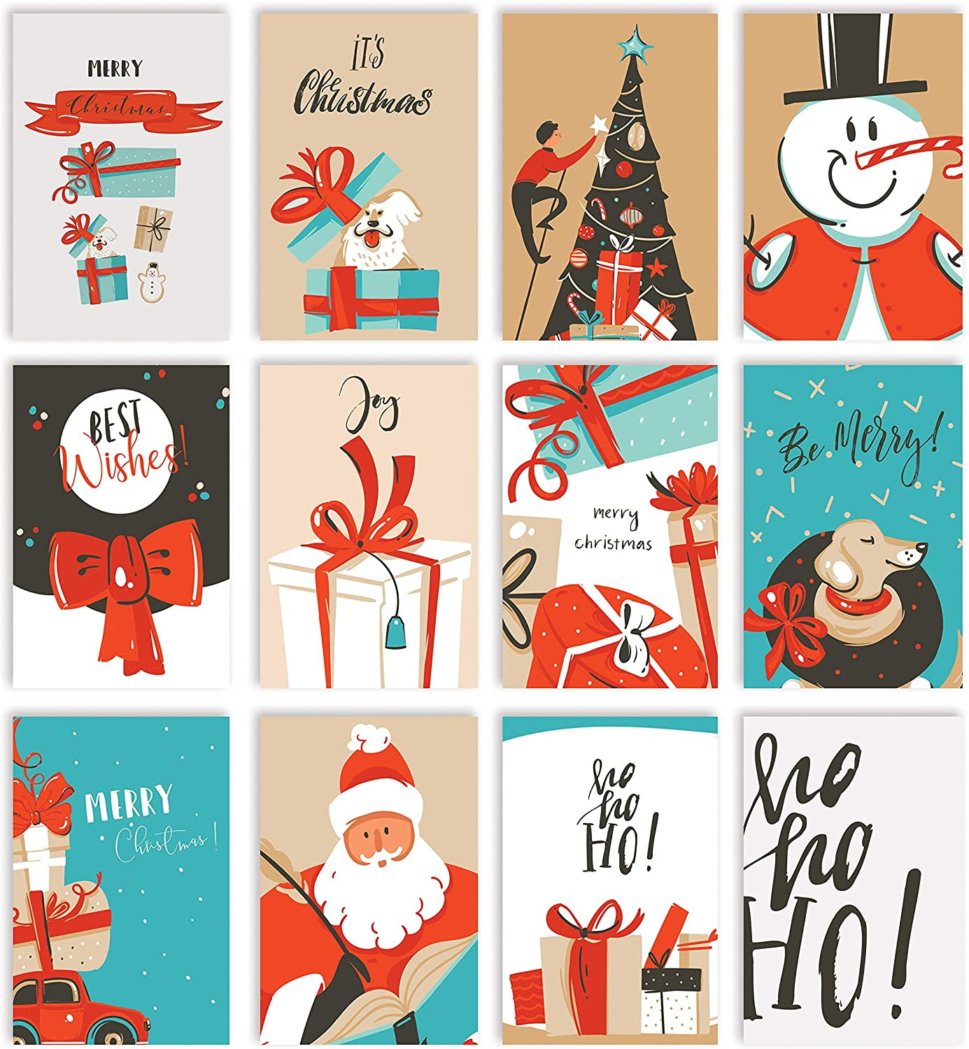 Christmas Holiday Greeting Card Set, 100 Pack, 4 x 6 Inch, 12 Assorted ...