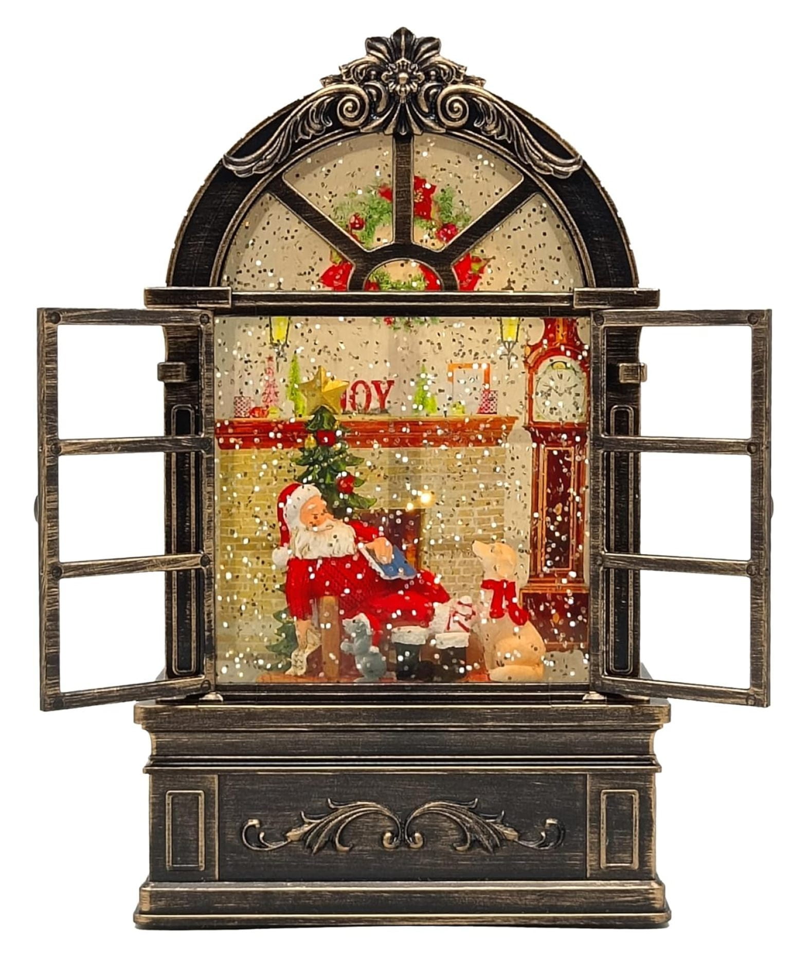 Christmas Holiday Greetings Illumination Santa & Dog in Window Water ...