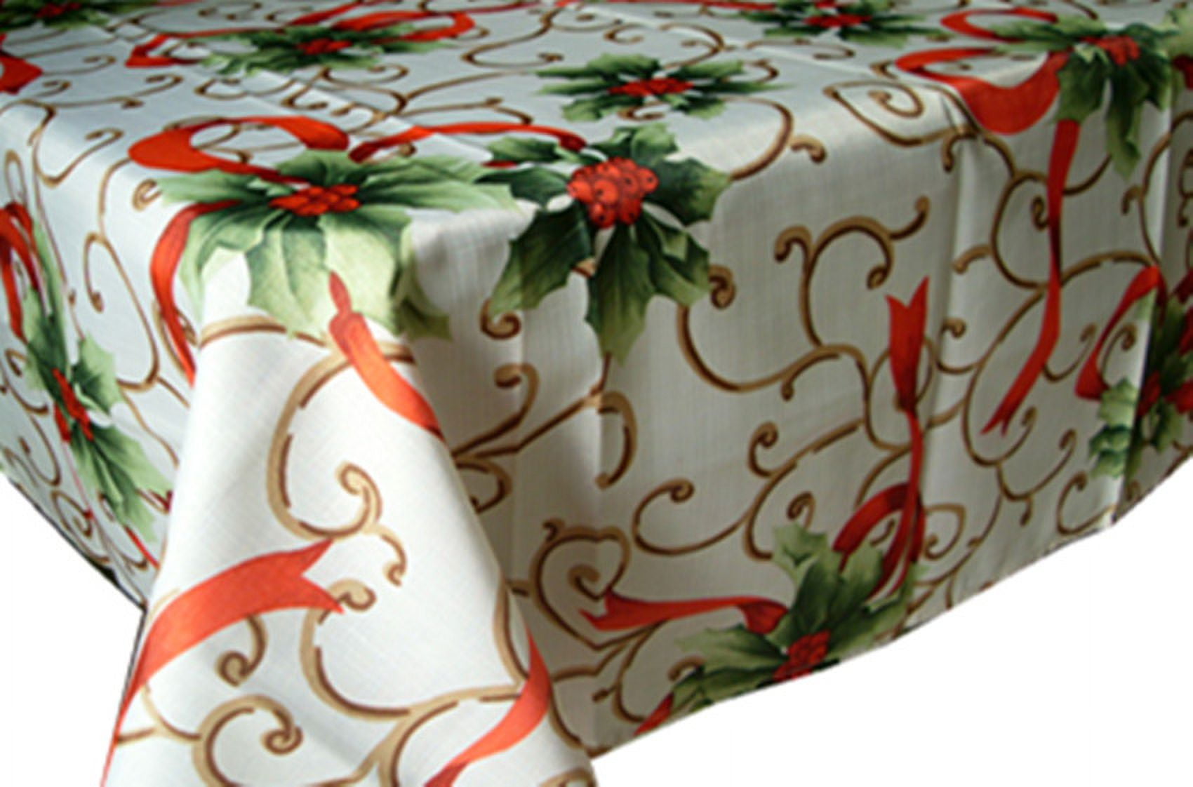 Christmas Holiday Holly Ribbon Scroll Polyester Printed Fabric ...