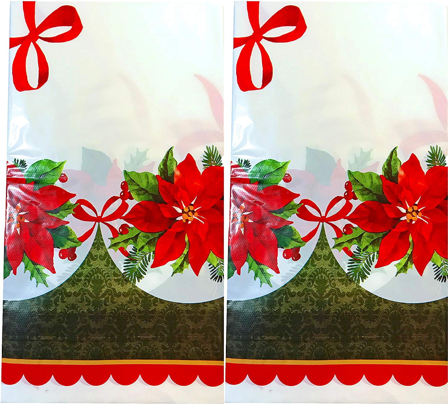 Christmas Holiday Plastic Printed Poinsettia Flower Holly Tablecover ...