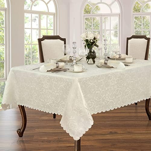 Christmas Holiday Portofino Scalloped Damask Fabric Tablecloth, 52 x 70 ...