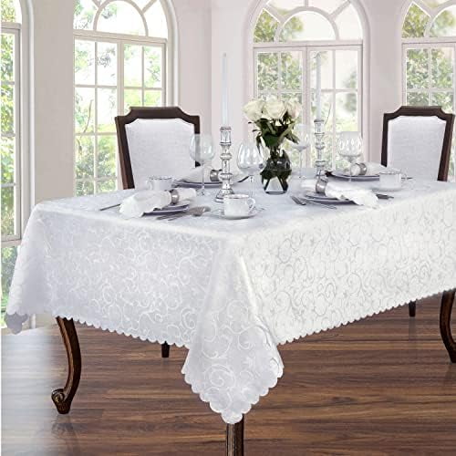 Christmas Holiday Portofino Scalloped Damask Fabric Tablecloth, 60 x ...