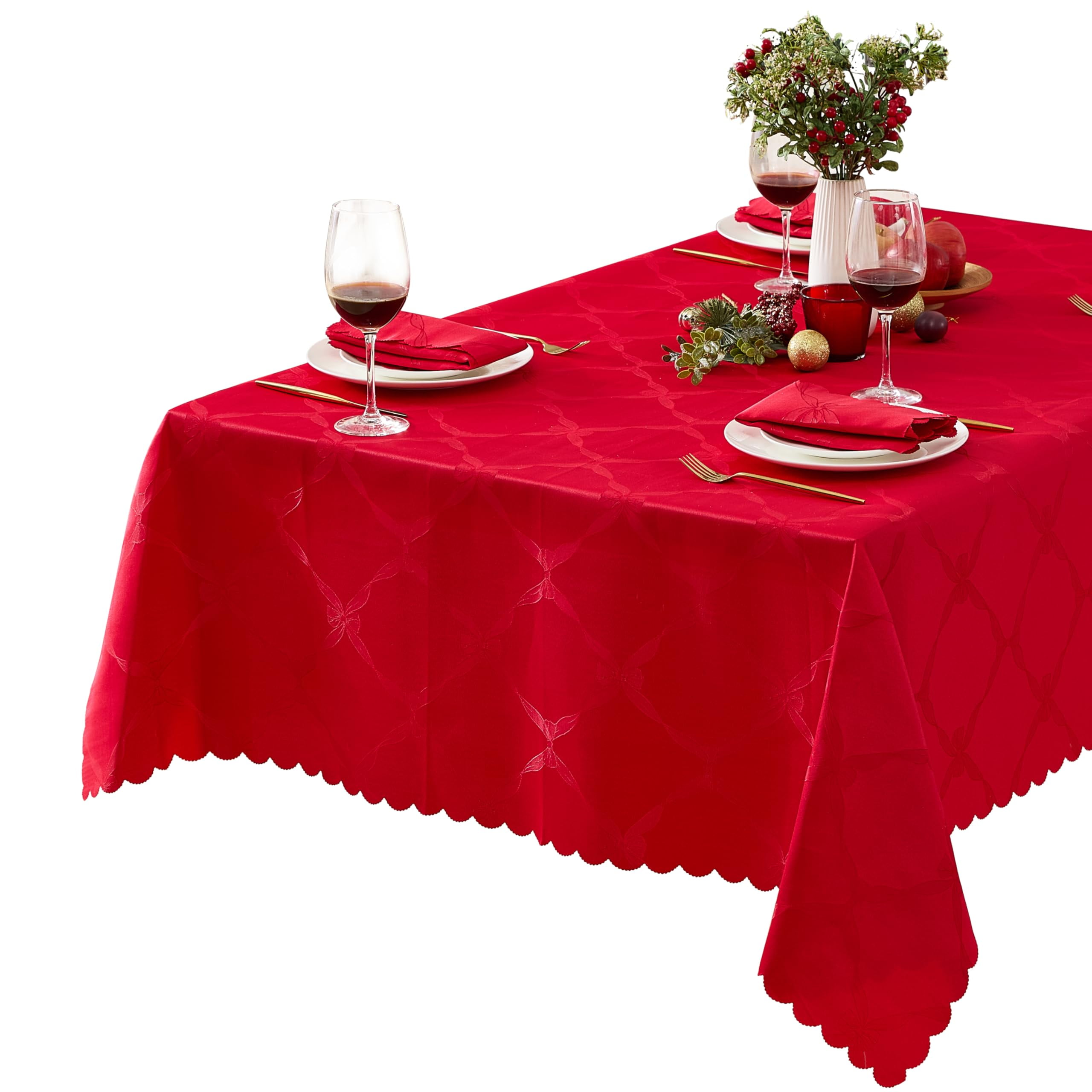 Christmas Holiday Red Ribbons and Bows Damask 60 x 144 inch Rectangle ...