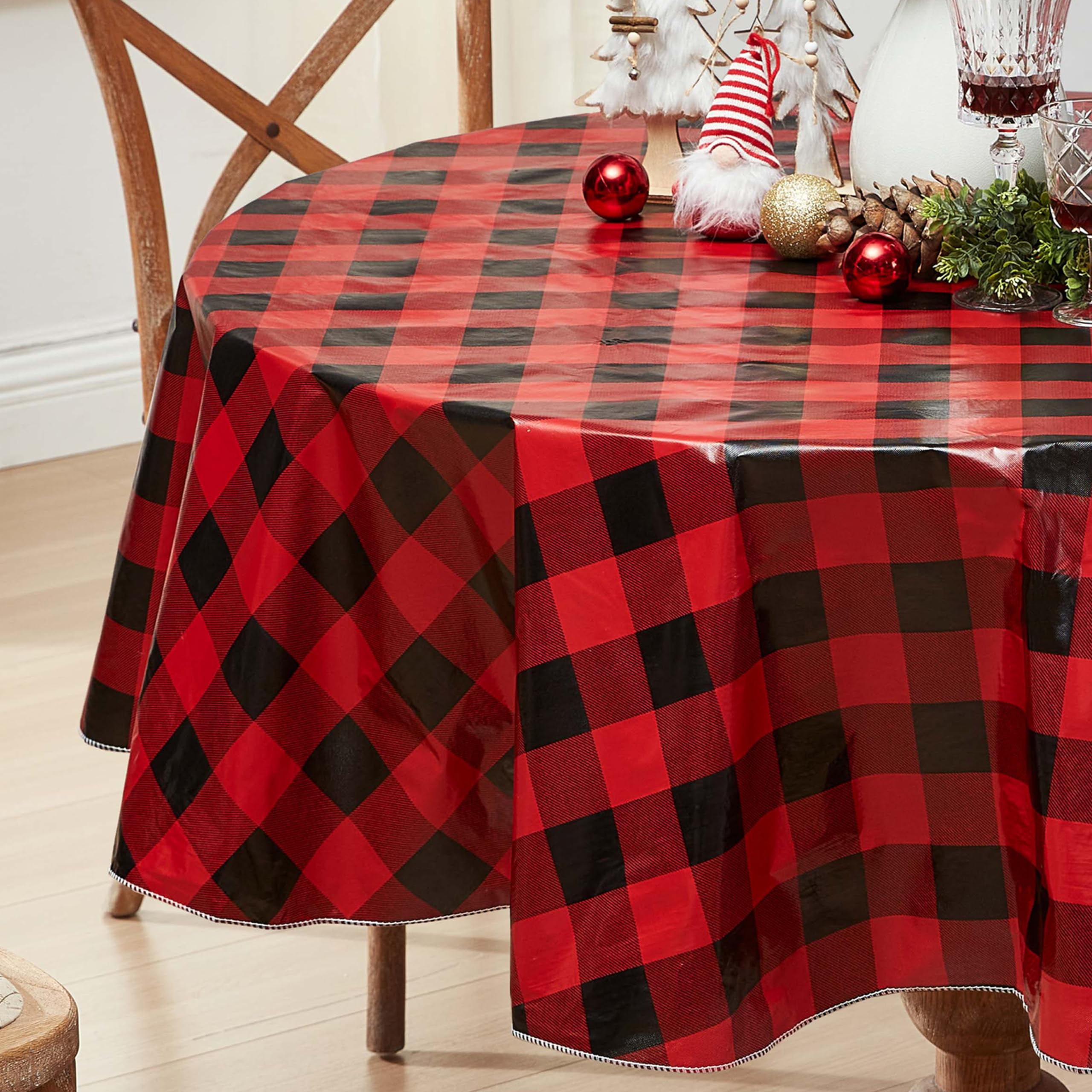 Christmas Holiday Red and Black Buffalo Plaid 70 inch Round Vinyl ...