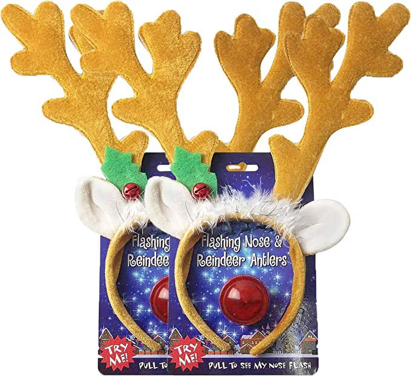 Christmas Holiday Reindeer Antlers Headband w Light Up Nose Costume ...