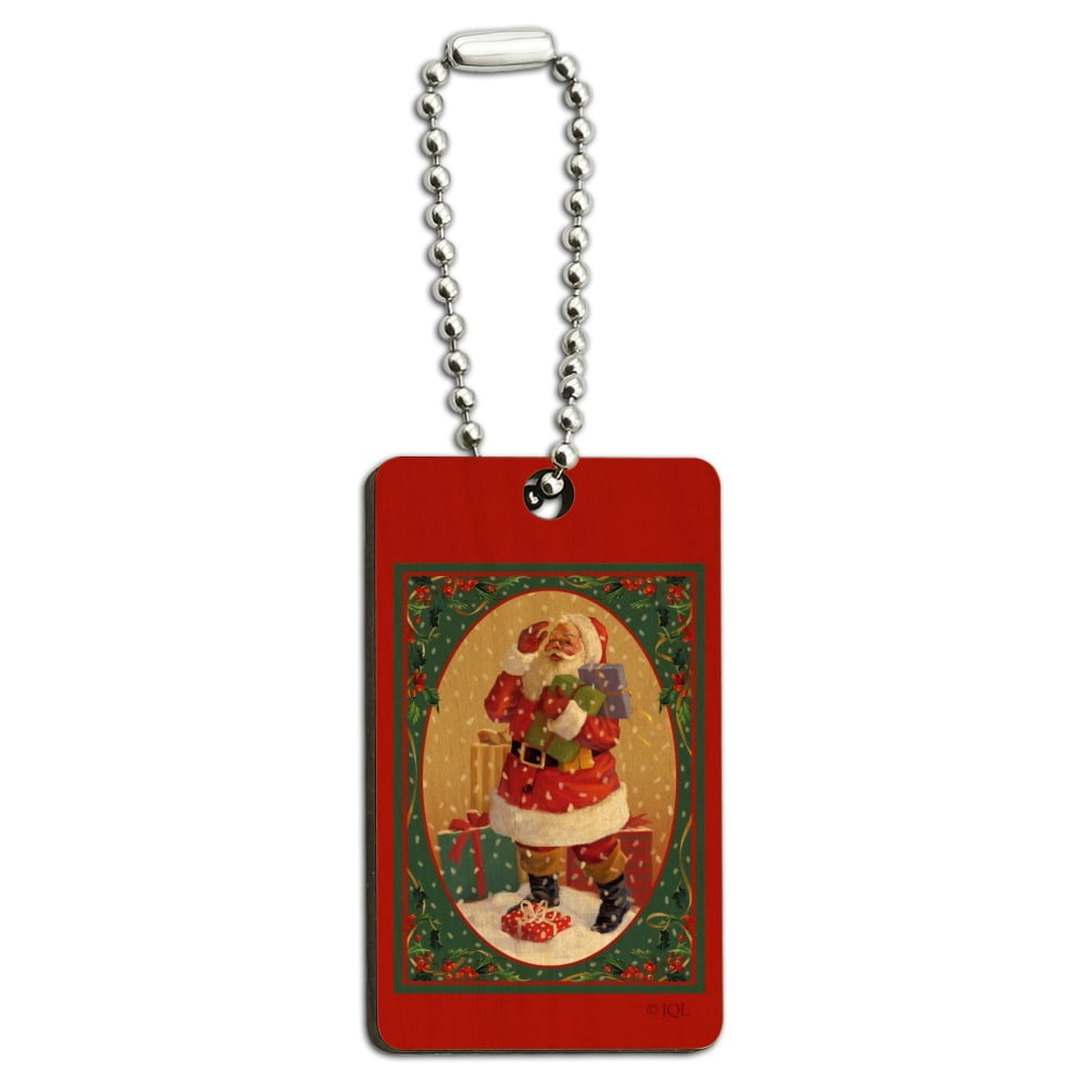 Christmas Holiday Santa Delivering Presents Holly Wood Wooden Rectangle ...