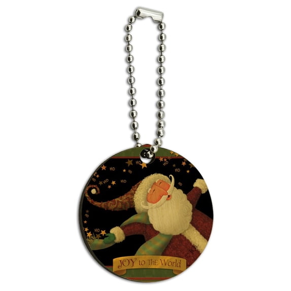 Christmas Holiday Santa Joy to the World Wood Wooden Round Keychain Key ...