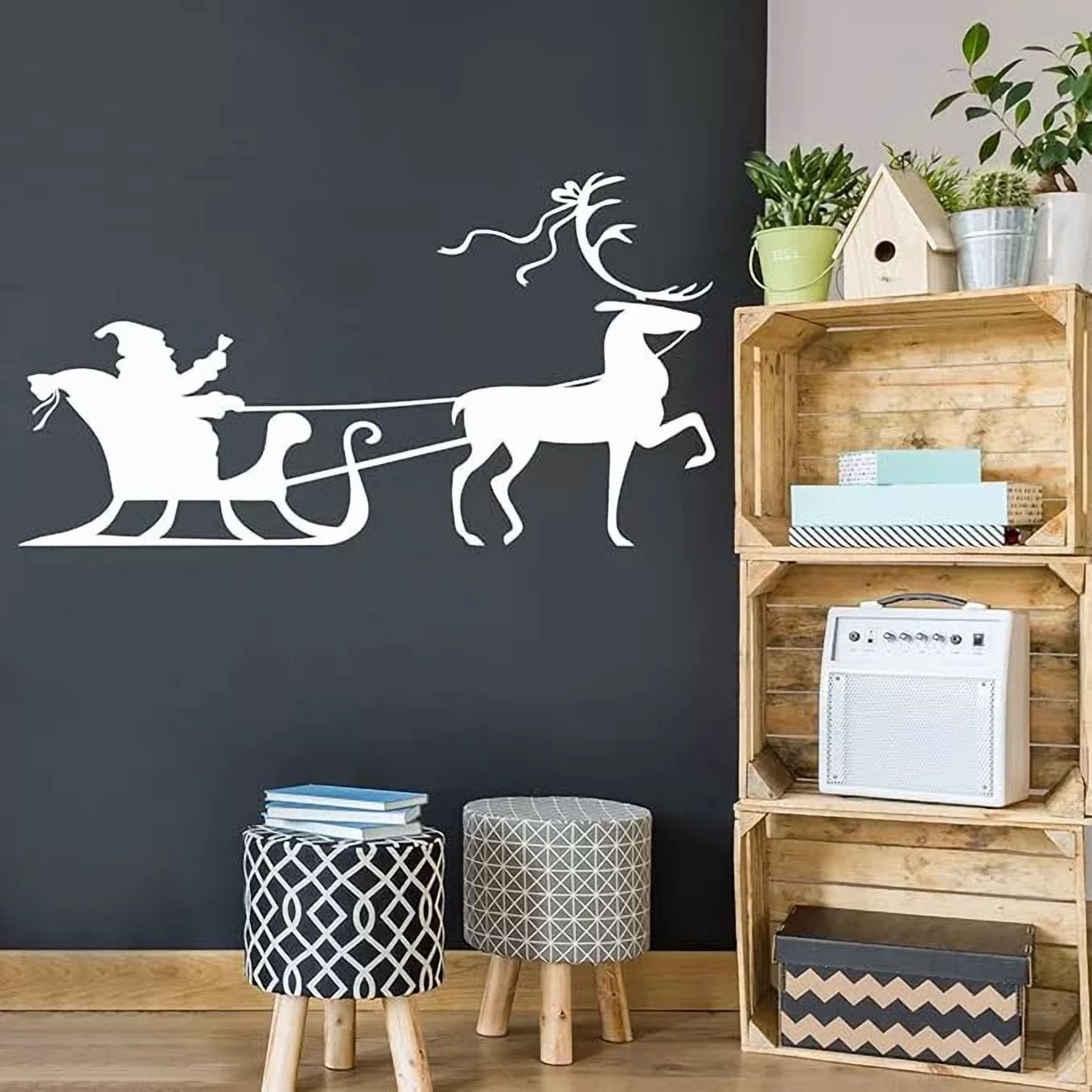 Christmas Holiday Santa'S Sleigh And Reindeer Vinyl Wall Art Decal - 20 ...