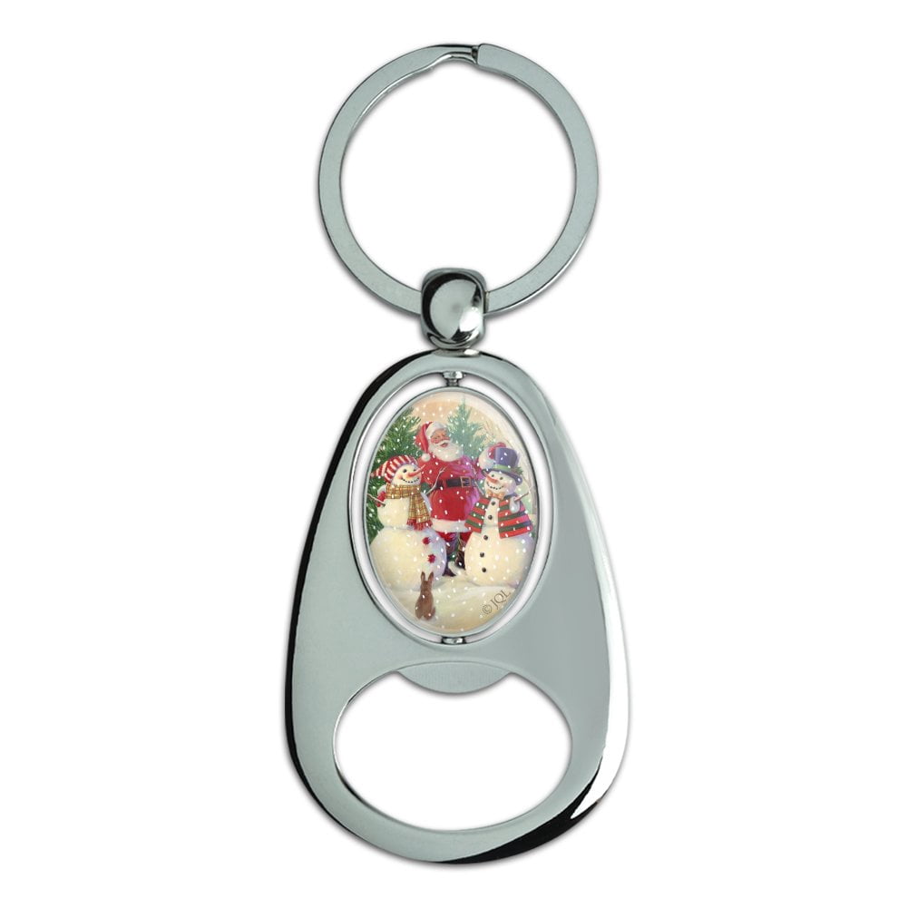 Christmas Holiday Santa Snowman Friends Keychain Chrome Metal Spinning ...