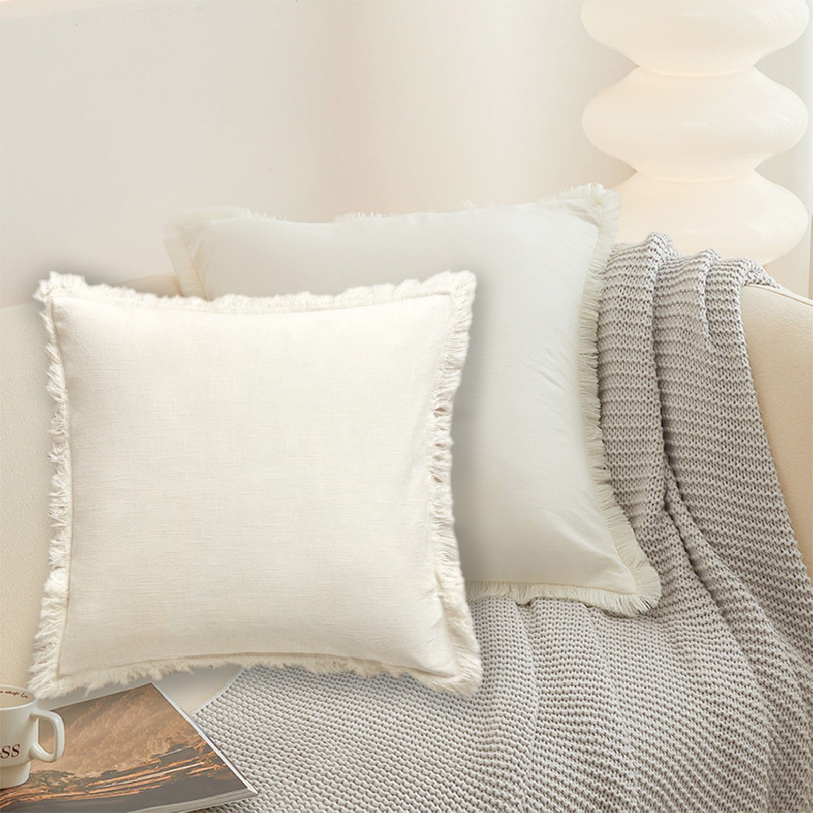 QTOCIO Pillows And Cases, Set Of 2 Linen Fringed Throw P-illow Covers ...