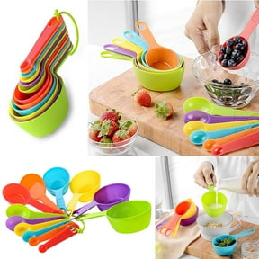 Wovilon Measuring Cups (Gray), Plastic Handle Measuring Cup Spoon Eight ...