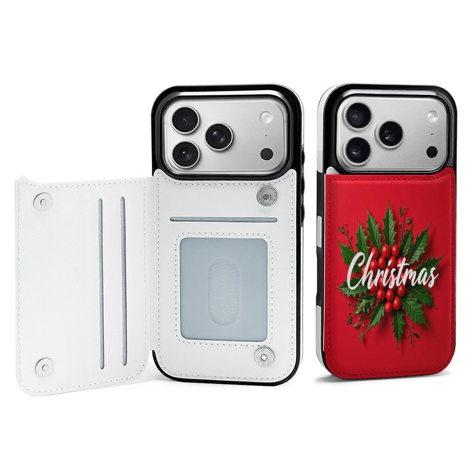 Christmas Holly Berry Wreath Leather Wallet Case for iPhone 14 Wallet ...