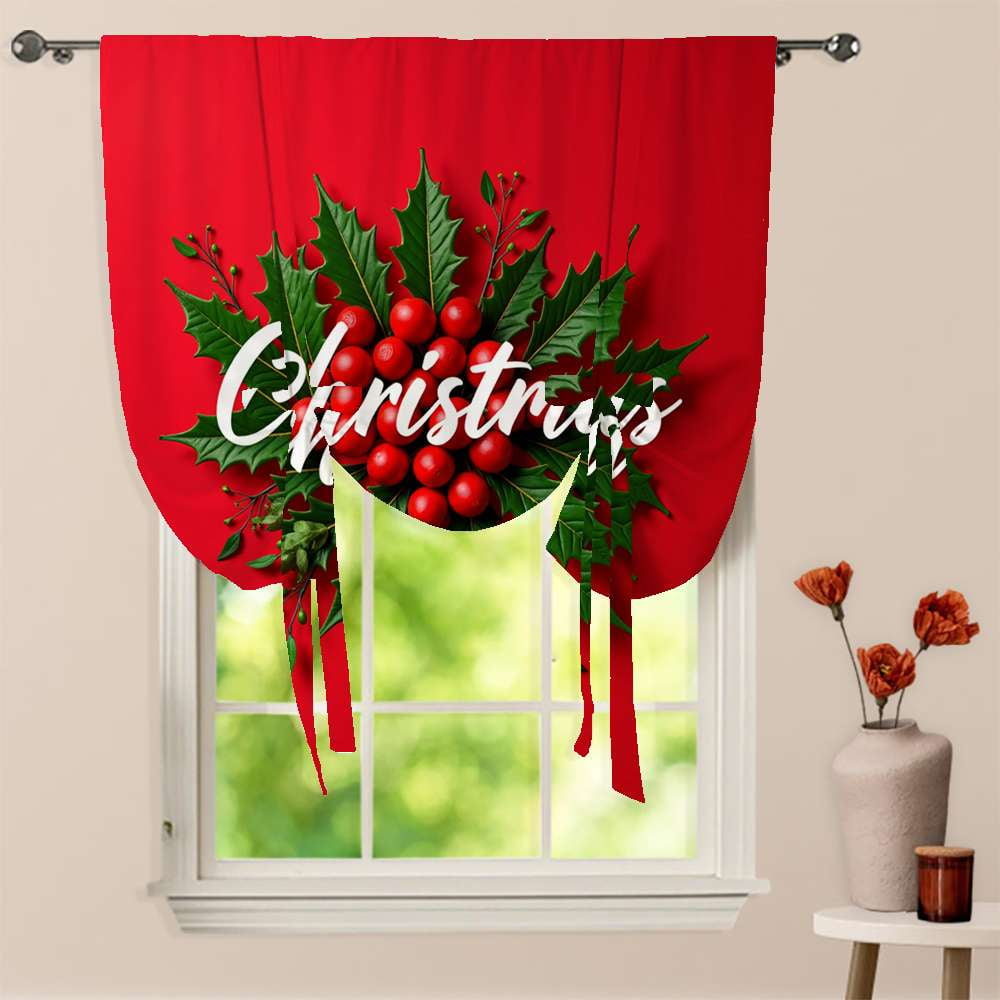 Christmas Holly Berry Wreath Window Curtain for Living Room Roman ...
