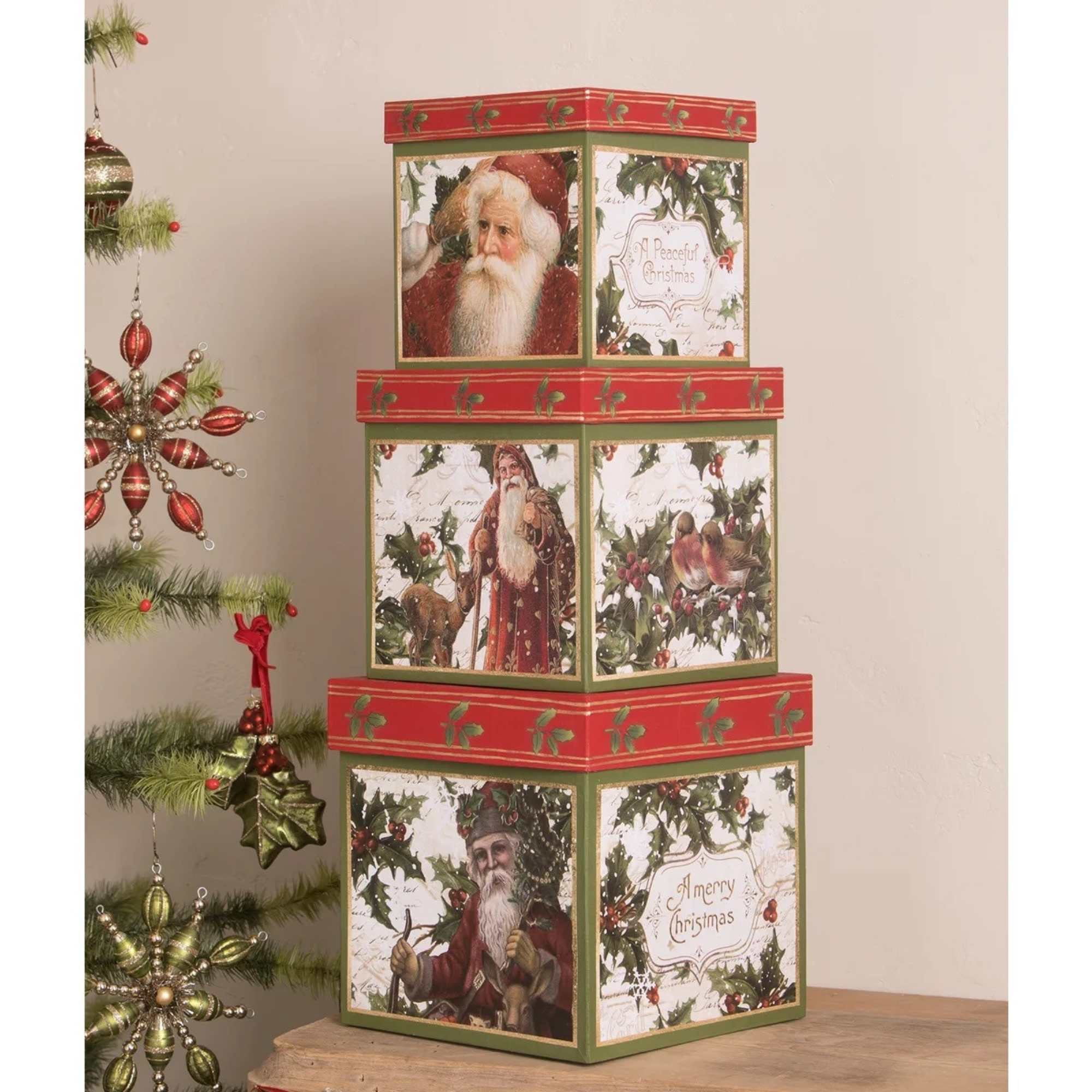 Christmas Holly Boxes Set/3 Paper Vintage Nesting Tl0233 - Walmart.com