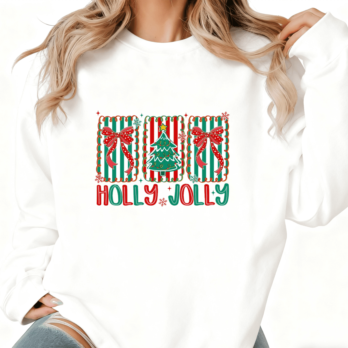 Christmas Holly Jolly Tops - Red Green Plaid Design Sweatshirt Crewneck ...