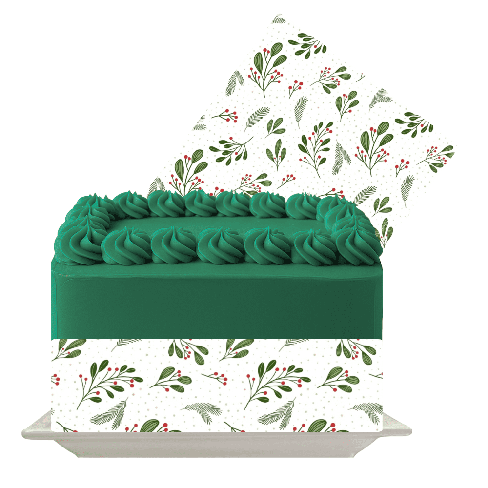 Christmas Holly & Leaves Edible Cake Wrap | Holiday Icing Sheet ...