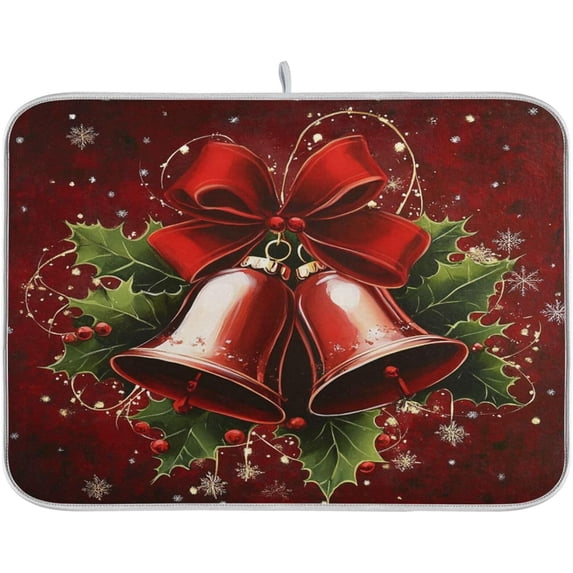 Christmas Holly Red Bell Dish Drying Mat For Kitchen New Year ...