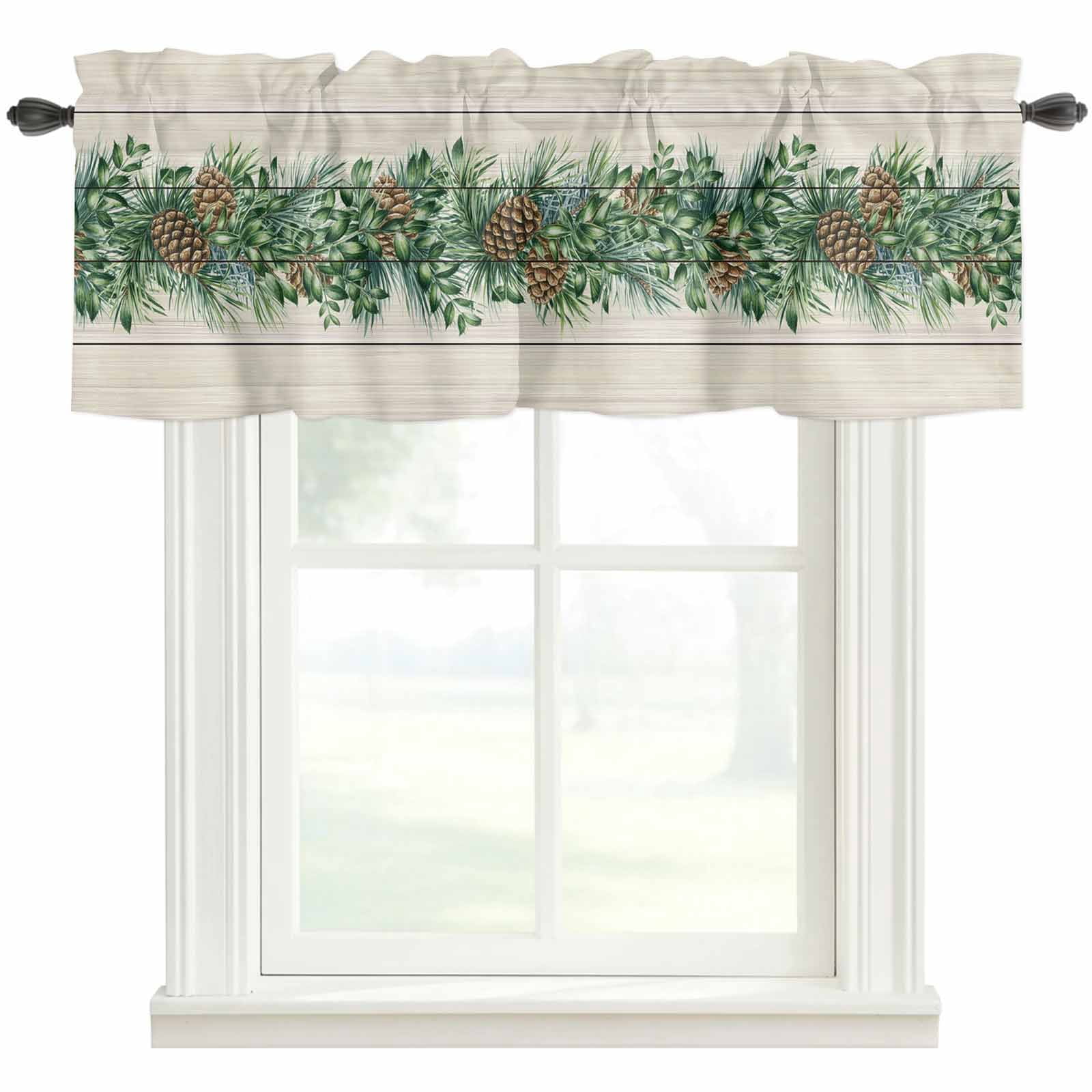 Christmas Holly Rod Pocket Curtain Valance, Winter Xmas Farmhouse Pine ...