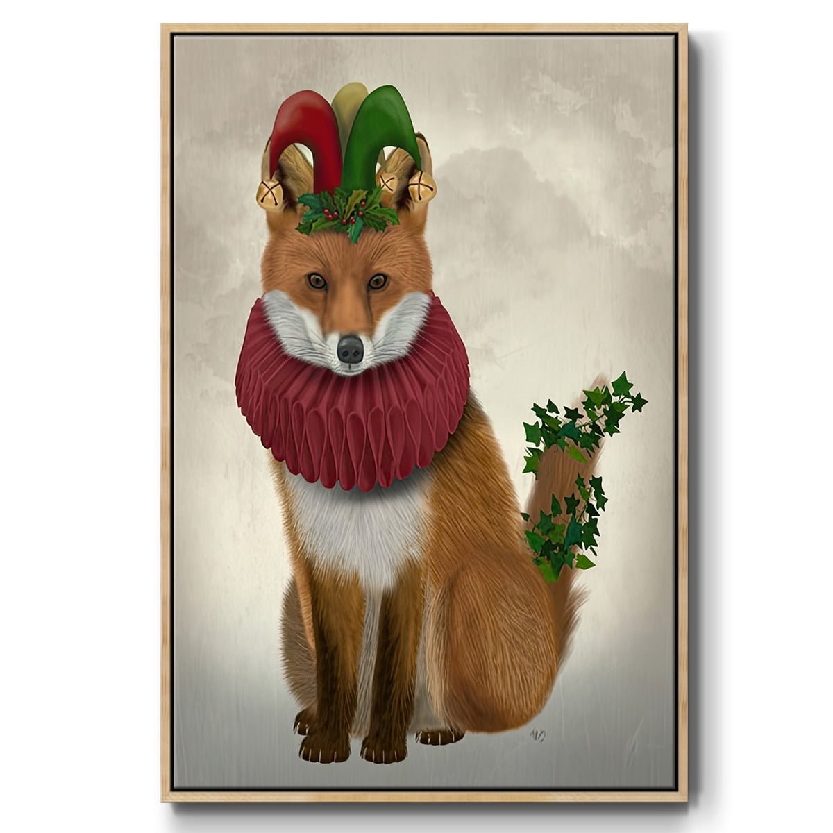Christmas Holly and Ivy Fox - Framed Gallery Wrapped Holiday Canvas ...