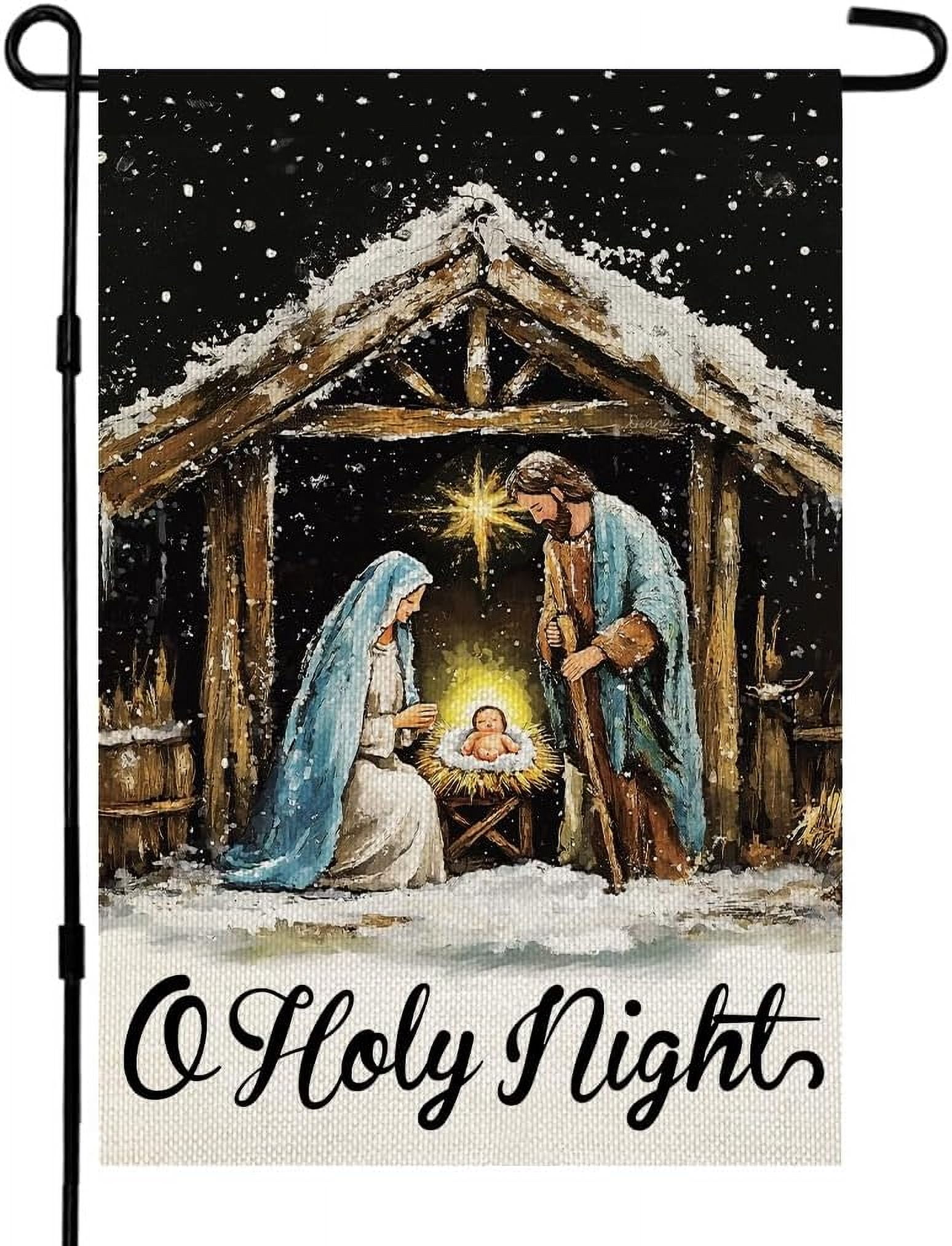 Christmas Holy Night Garden Flag 12x18 Inch Double Sided Small Burlap ...