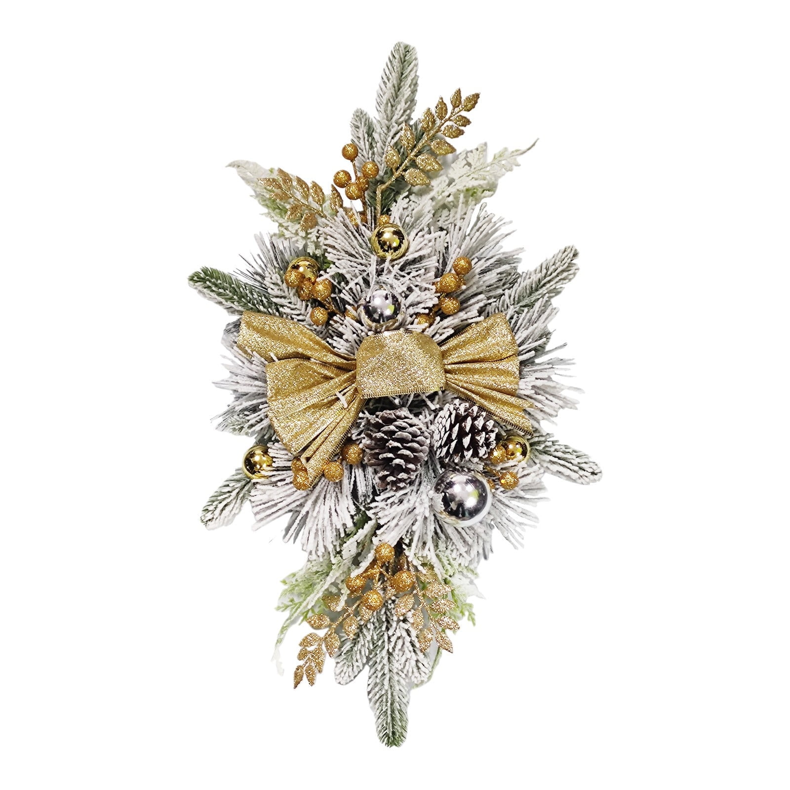 Christmas Home Gold And White Component With Double Pinecone Wreath ...