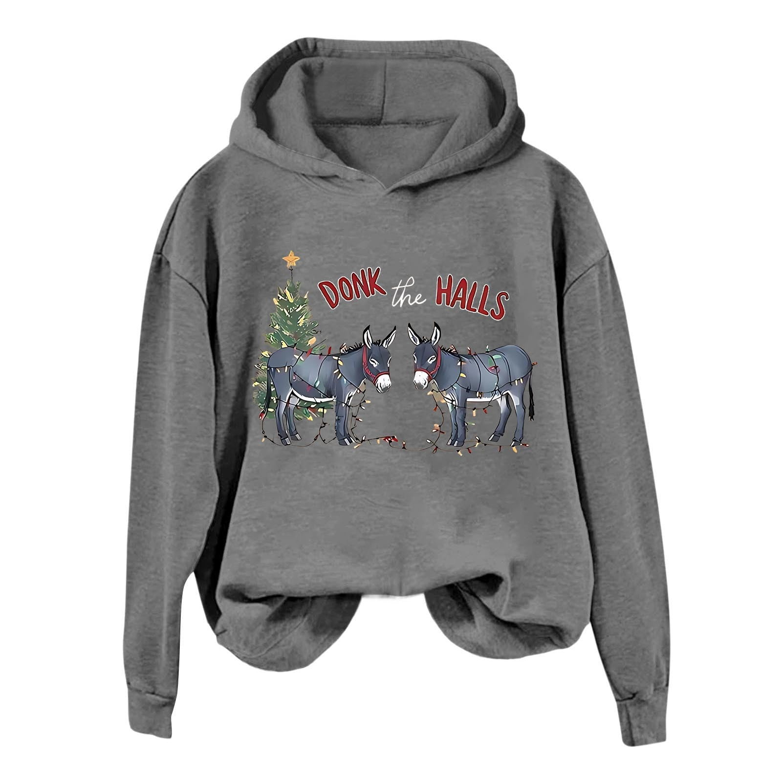 Christmas Hoodies For Women Donk The Halls Donkey Printed Hooded ...