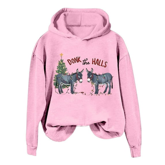 Christmas Hoodies For Women Donk The Halls Donkey Printed Hooded ...