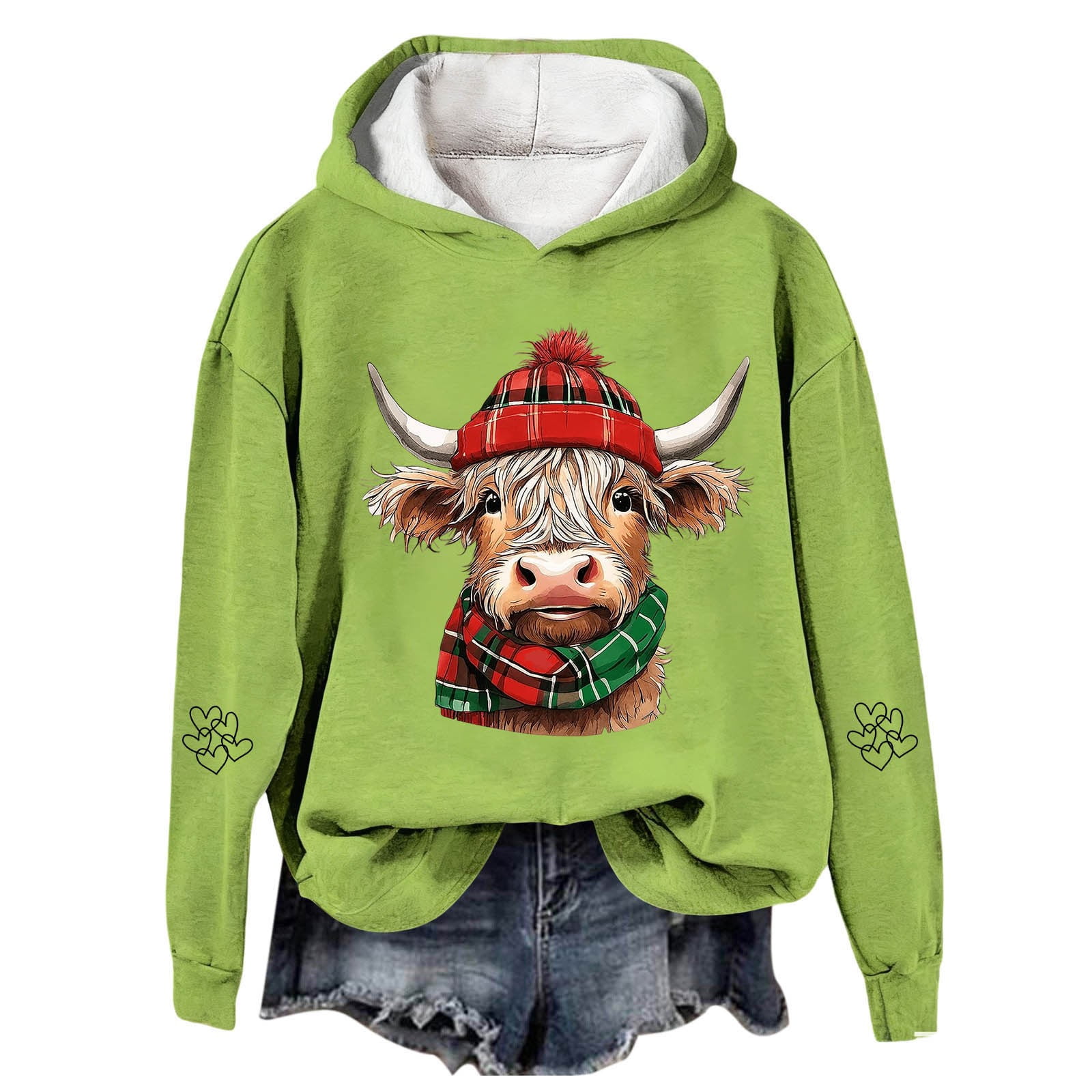 Christmas Hoodies for Women Long Sleeve Highland Cattle Print Hooded ...