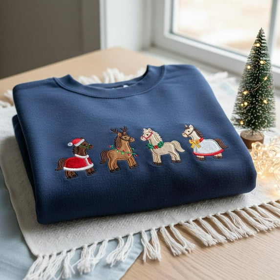 Christmas Horse Embroidered Sweatshirt, Horse Lover Gift, Farm Animal ...