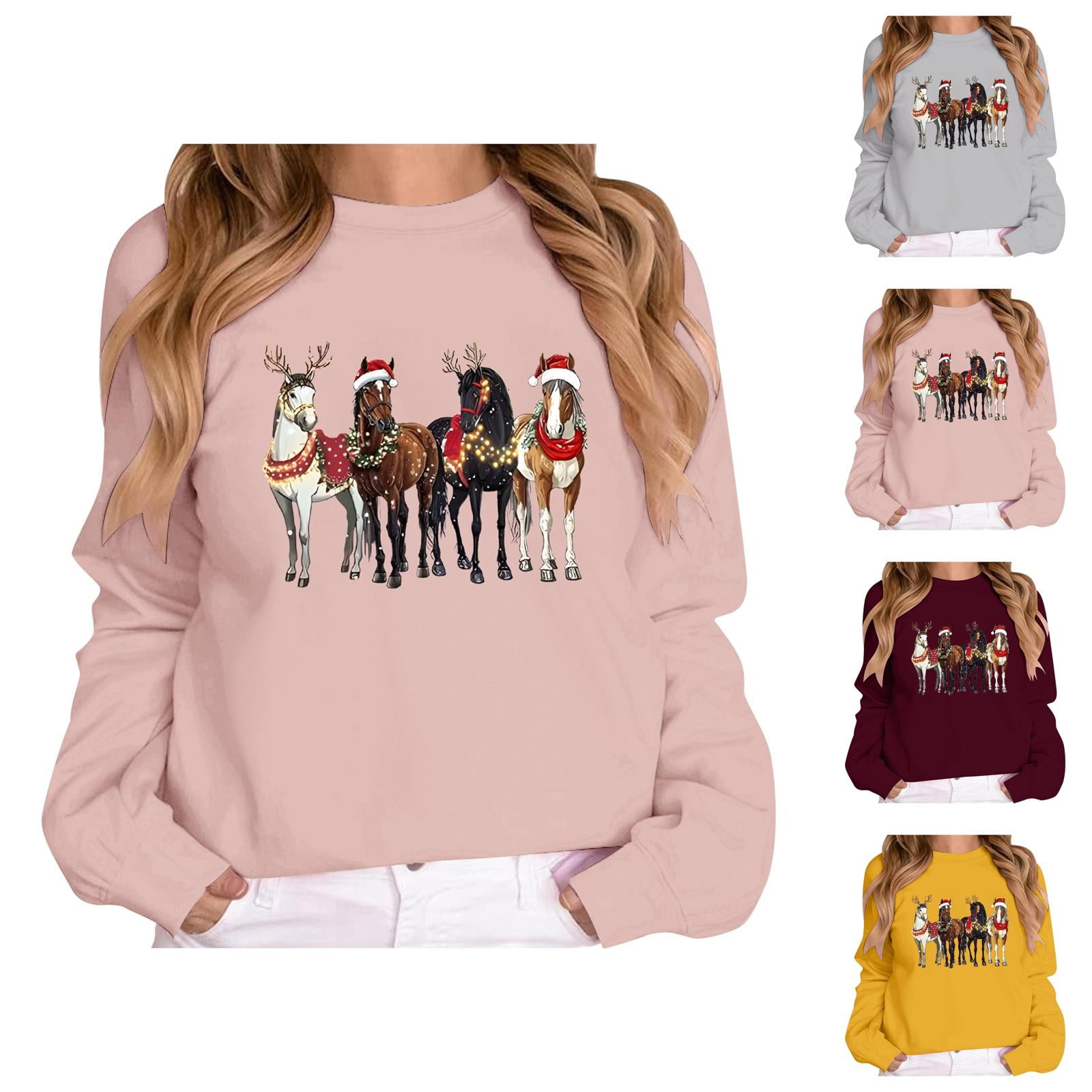 Christmas Horse Sweatshirts for Women 2025 Long Sleeve Crewneck Funny ...