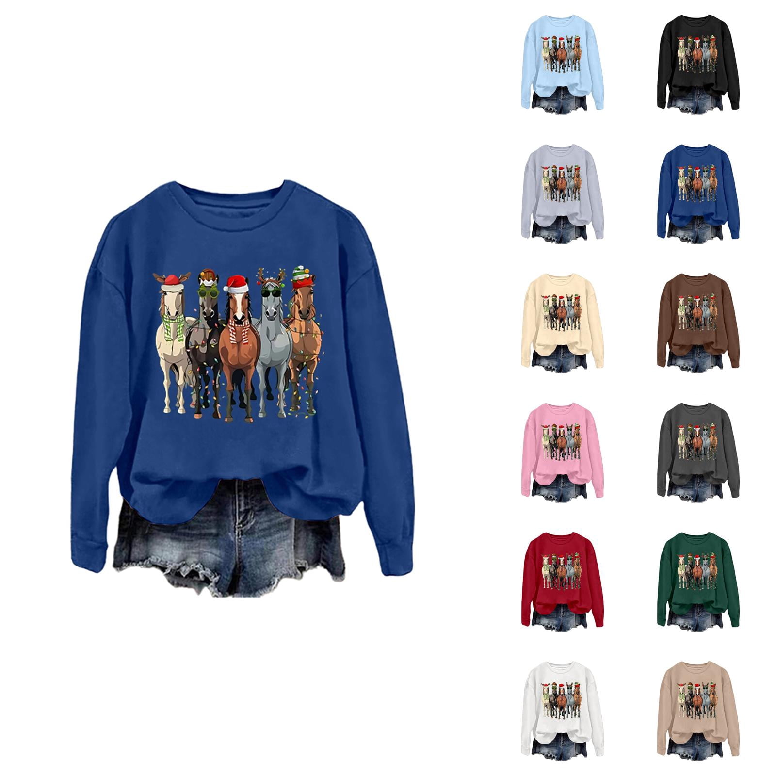 Christmas Horse Sweatshirts for Women 2025 Long Sleeve Crewneck Horses ...