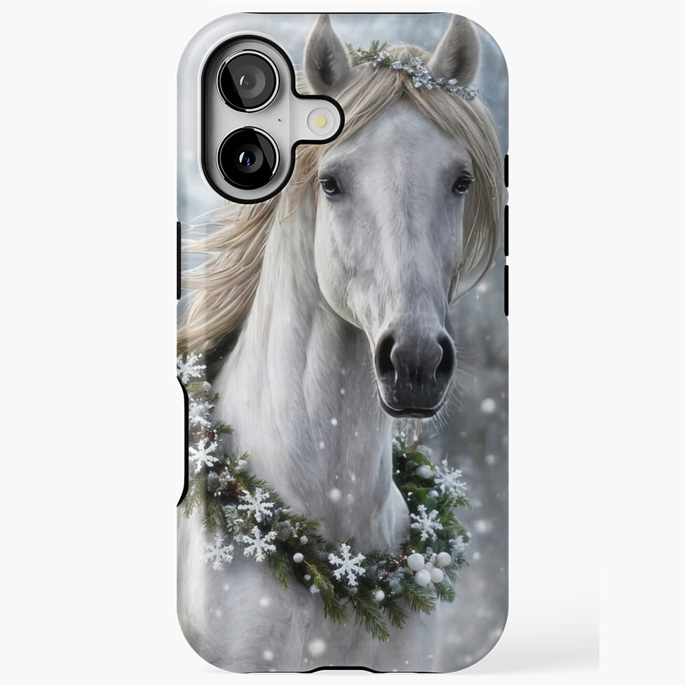 Christmas Horse in Snow with Wreath Phone Case with iPhone 17 to 11 Pro ...