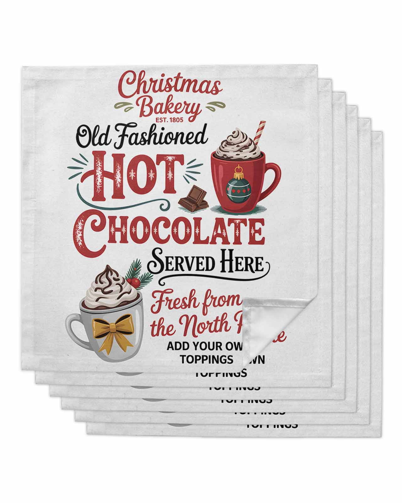Christmas Hot Chocolate Cloth Napkins Set of 6 Reusable Dinner Napkins ...