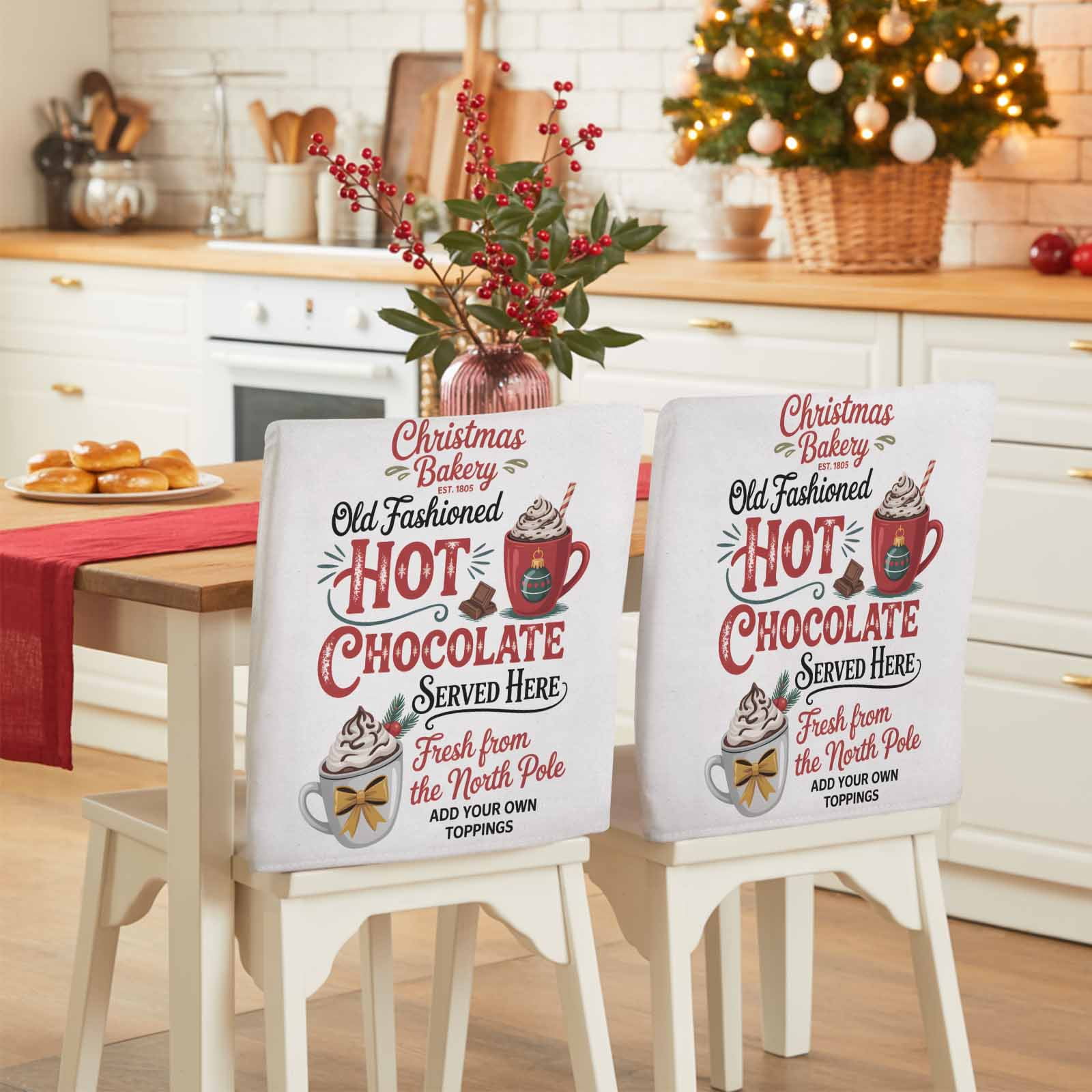 Christmas Hot Chocolate Cocoa Chair Back Covers Set of 6, Coffee Winter ...