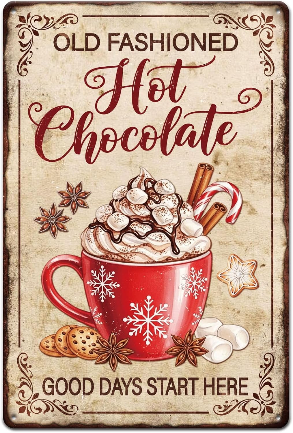 Christmas Hot Chocolate Metal Tin Sign 8x12in "Good Days Start Here ...