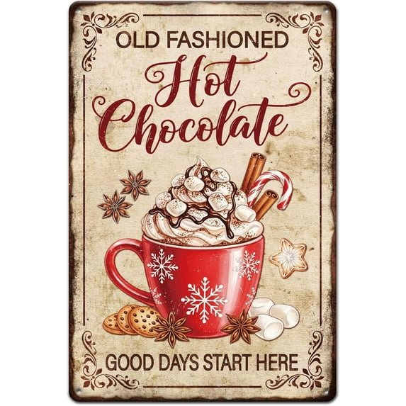 Christmas Hot Chocolate Metal Tin Sign 8x12in "Good Days Start Here ...
