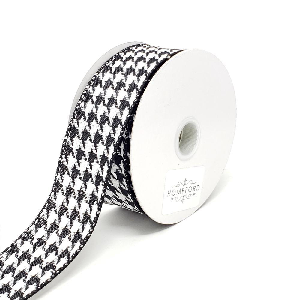Christmas Houndstooth Woven Wired Ribbon, 1-1/2-Inch, 10-Yard, Black ...