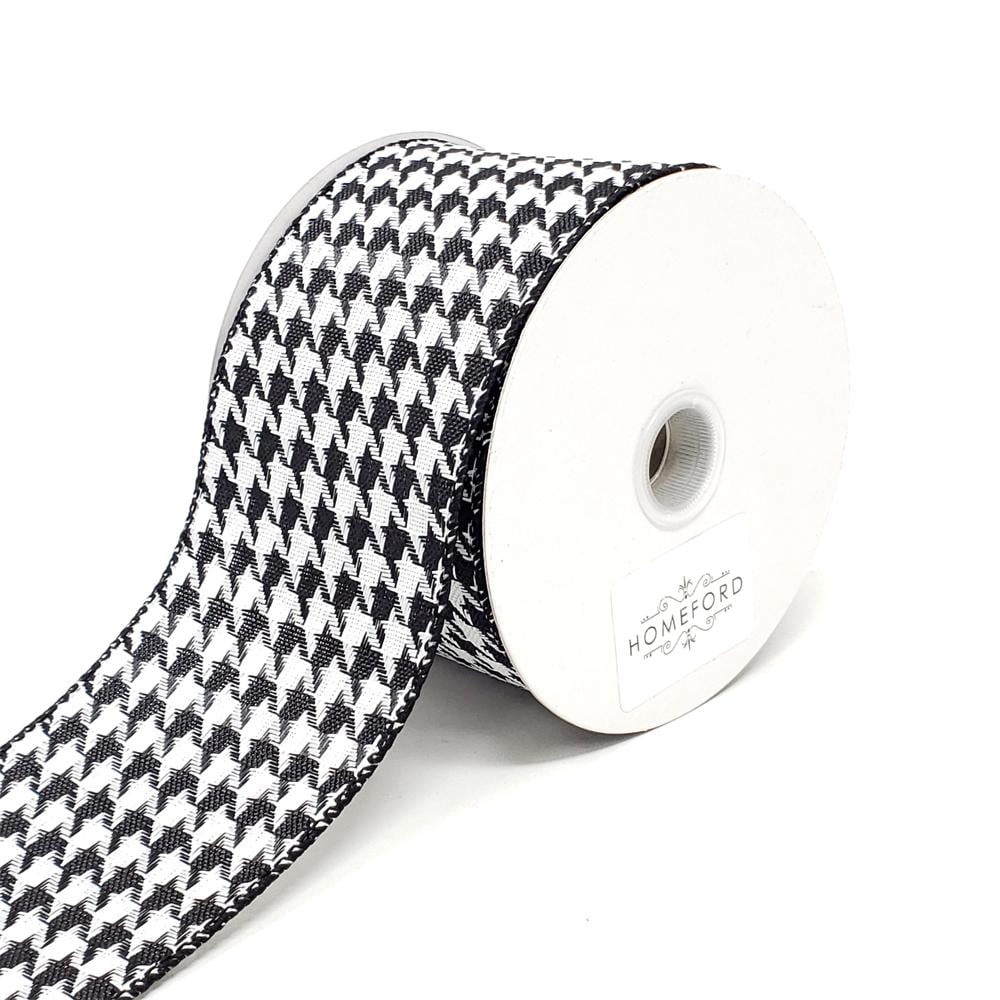 Christmas Houndstooth Woven Wired Ribbon, 2-1/2-Inch, 10-Yard, Black ...