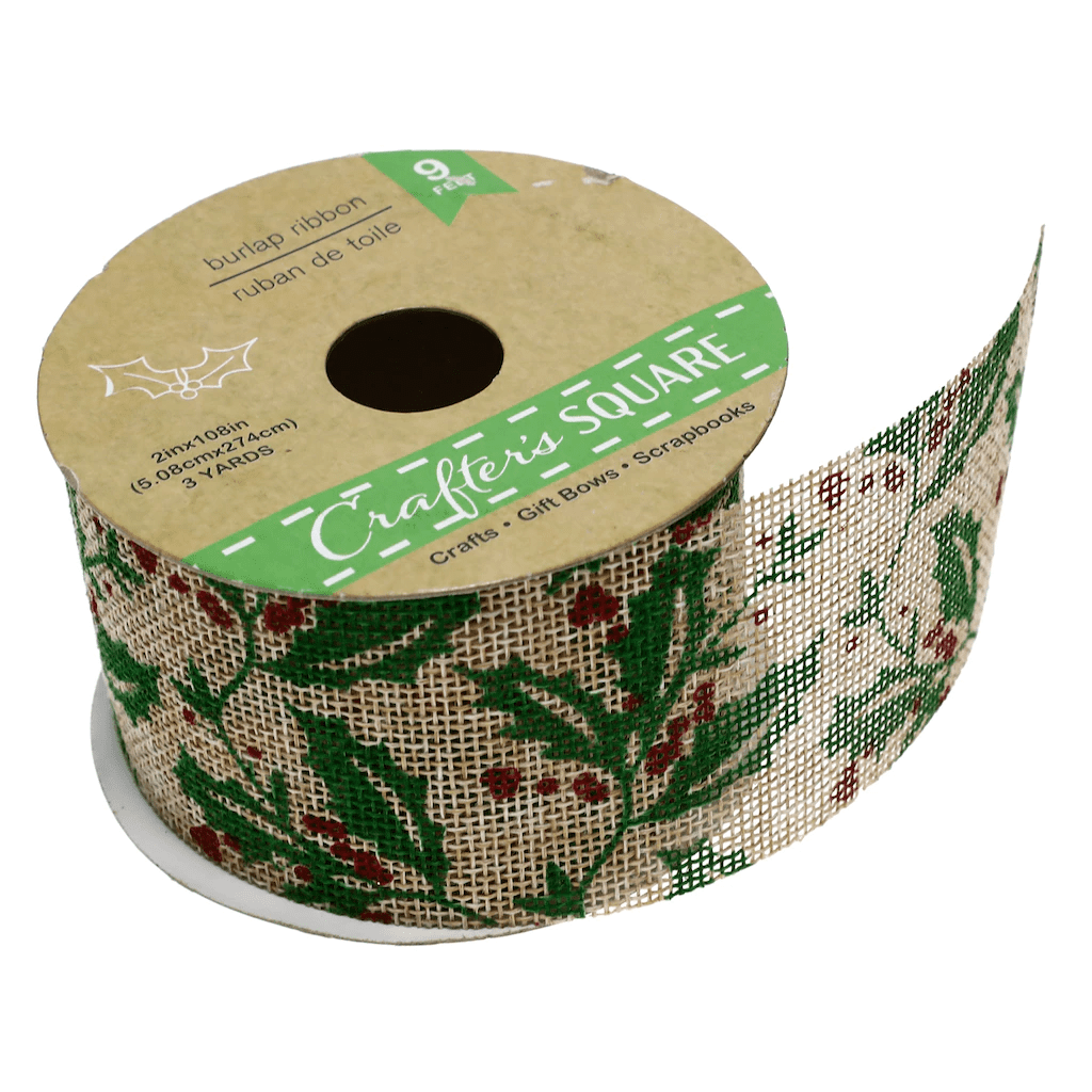 Christmas House 2" Printed Christmas Burlap Ribbon, 9 ft. Rolls; Holly ...