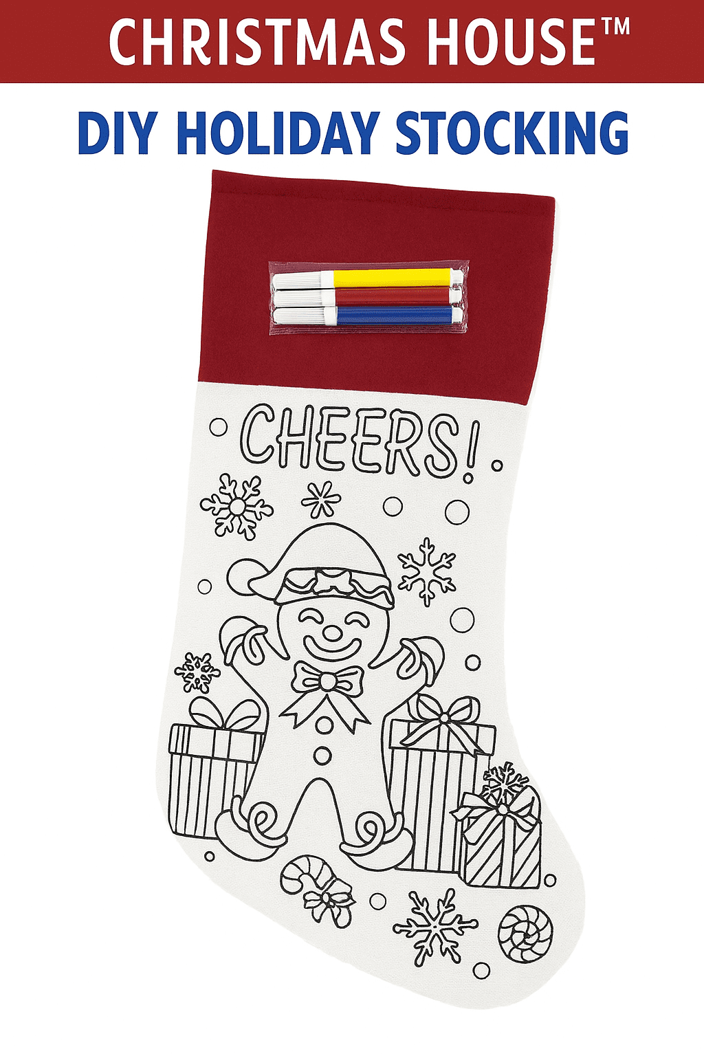 Christmas House DIY Holiday Stocking with Markers – Color Your Own ...