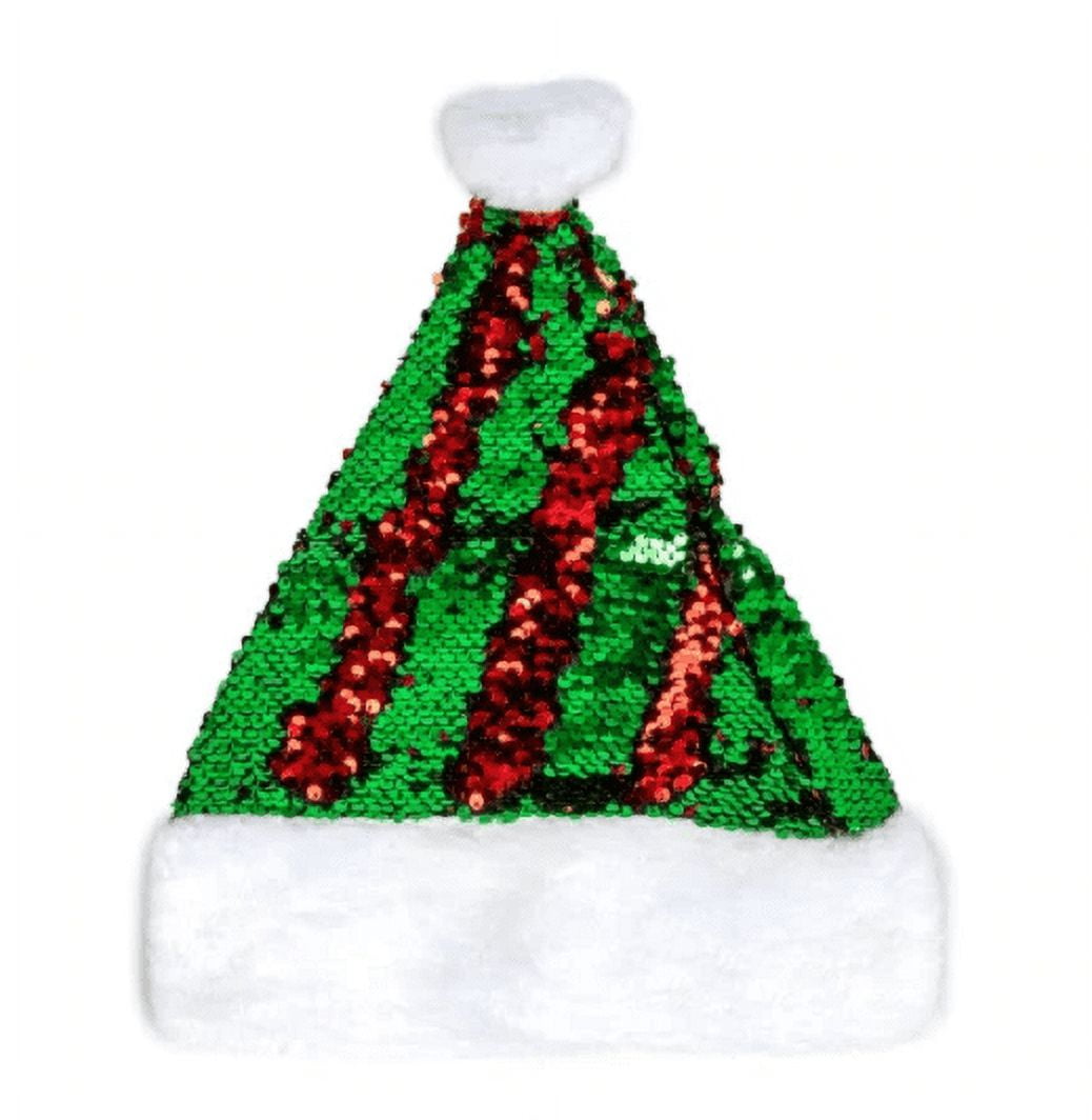 Christmas House Festive Reversible Sequin Santa Hats, 15 in.; Green ...